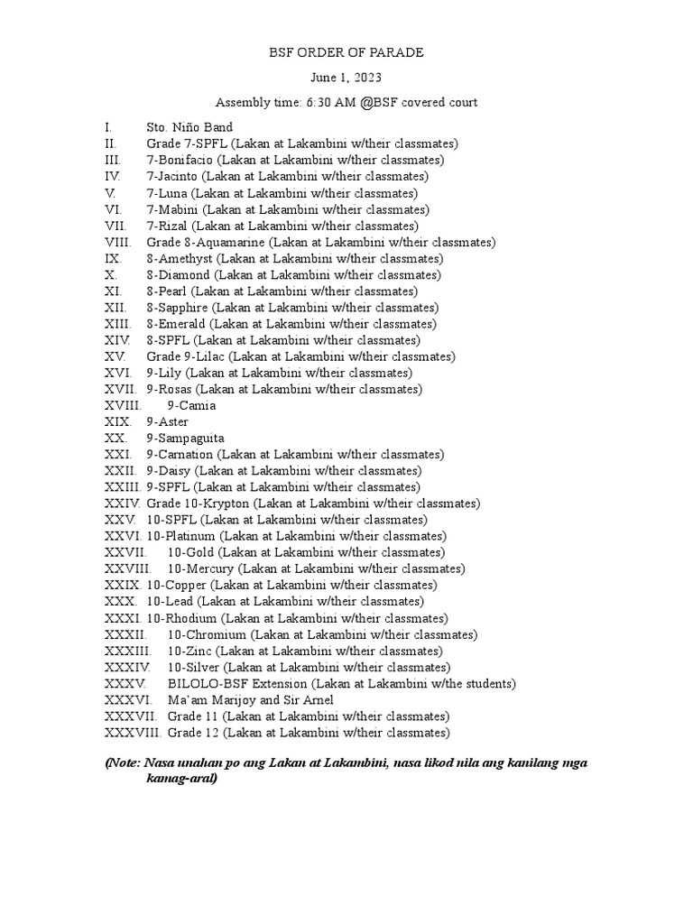 BSF Order of Parade | PDF | Social Science | Science & Mathematics