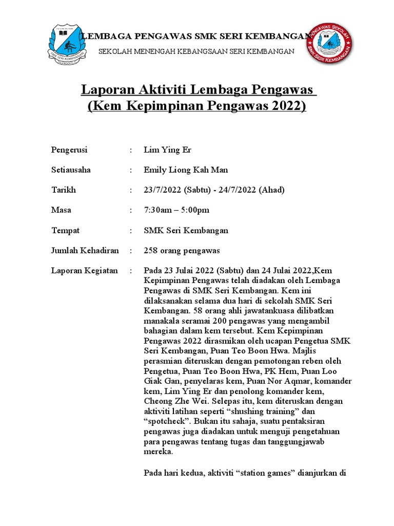 Laporan Kem Kepimpinan Pengawas 2022 | PDF