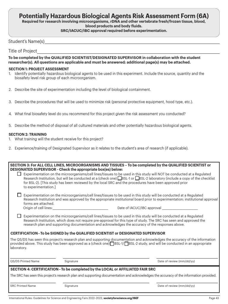 Hazardous Biological Agents Assessment Form | PDF | Biology | Safety