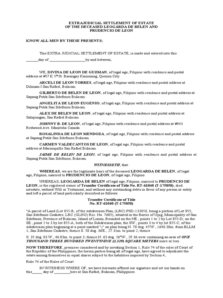 Extrajudicial Settlement of Estate | PDF | Civil Law (Common Law) | Natural Resources Law