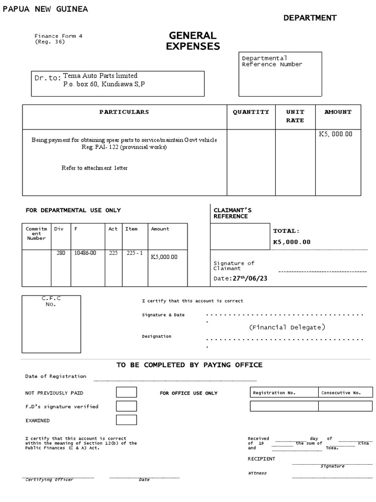 General Expenses Form (FF4) | PDF | Money | Economies