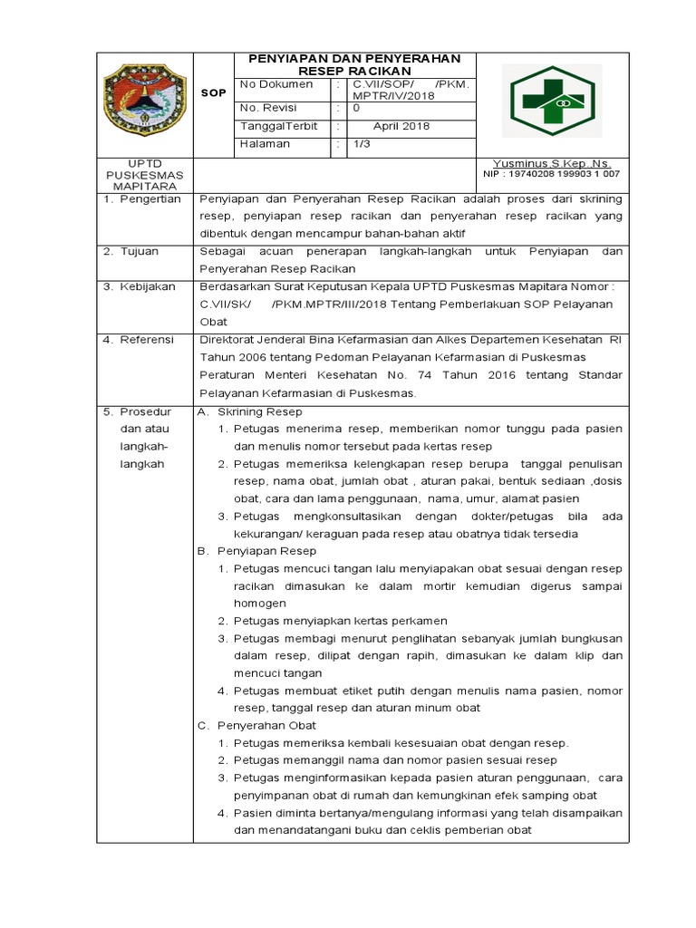 SOP Penyiapan Obat Racikan | PDF | Pengembangan Diri | Kesehatan Holistik
