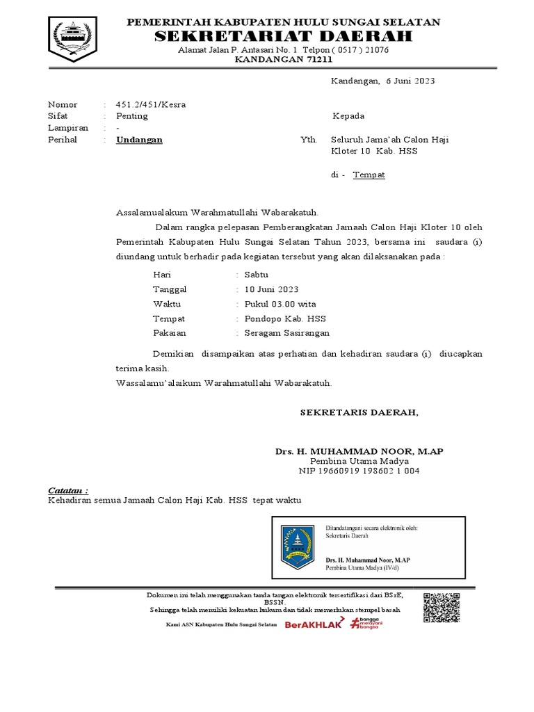Undangan Pelepasan Jamaah Haji Dan Rundown Pelepasan Haji 2023 | PDF
