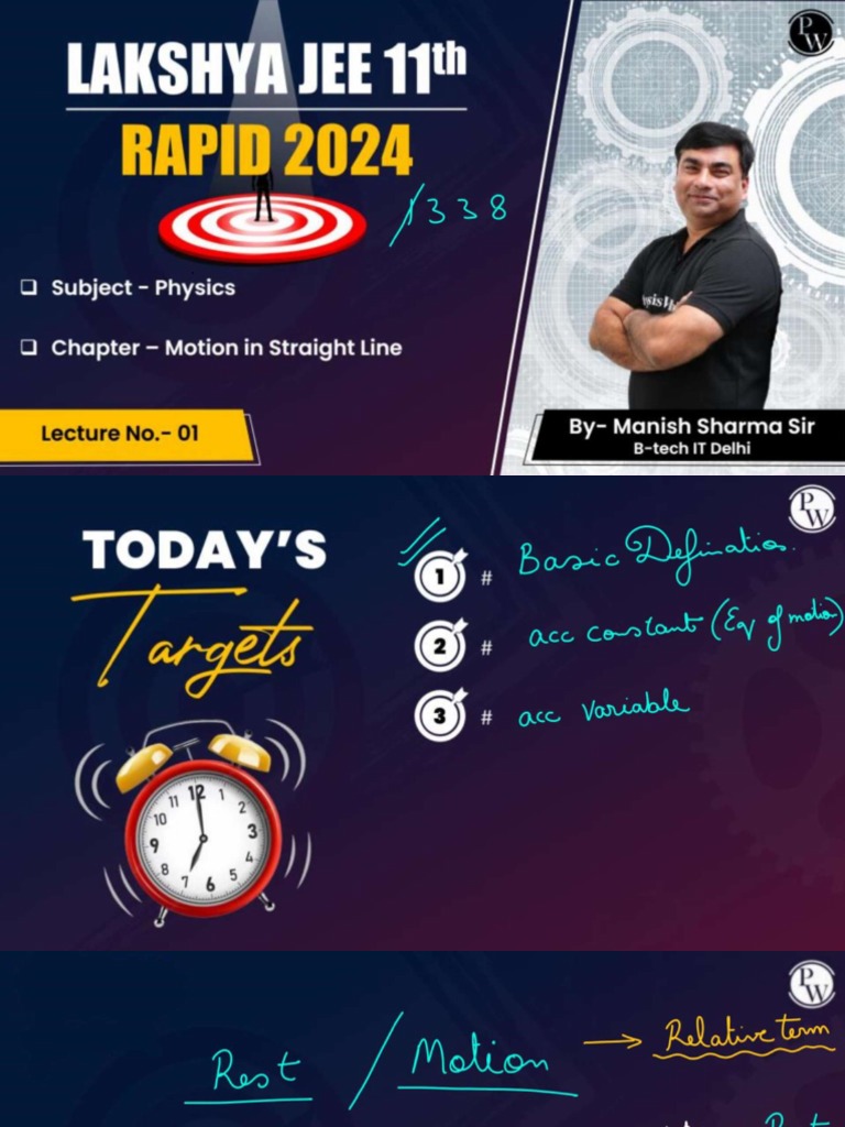 Motion in Straight Line 01 - Class Notes - Lakshya 11th JEE Rapid ...