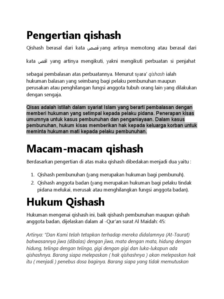 Pengertian Qishash | PDF | Ilmu Sosial | Filsafat