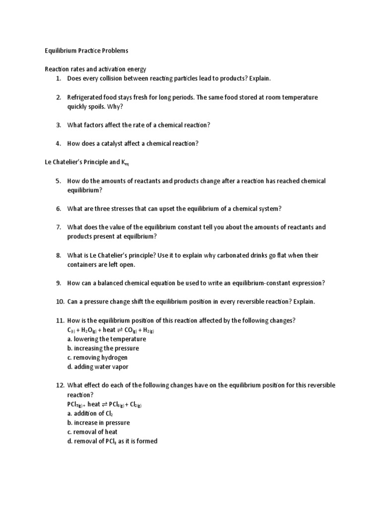 2020 - Equilibrium Practice Problems | PDF | Chemical Equilibrium ...