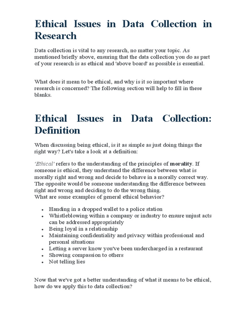 Ethical Issues in Data Collection in Research | PDF | Quantitative ...