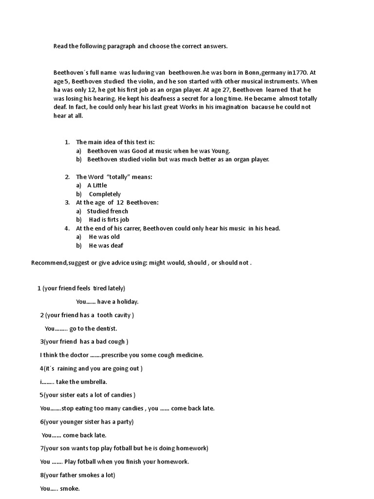 Read The Following Paragraph And Choose The Correct Answers Pdf
