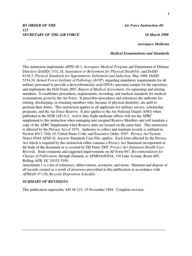 USAF AFI 48-123 Exm Standard | PDF | Military Service