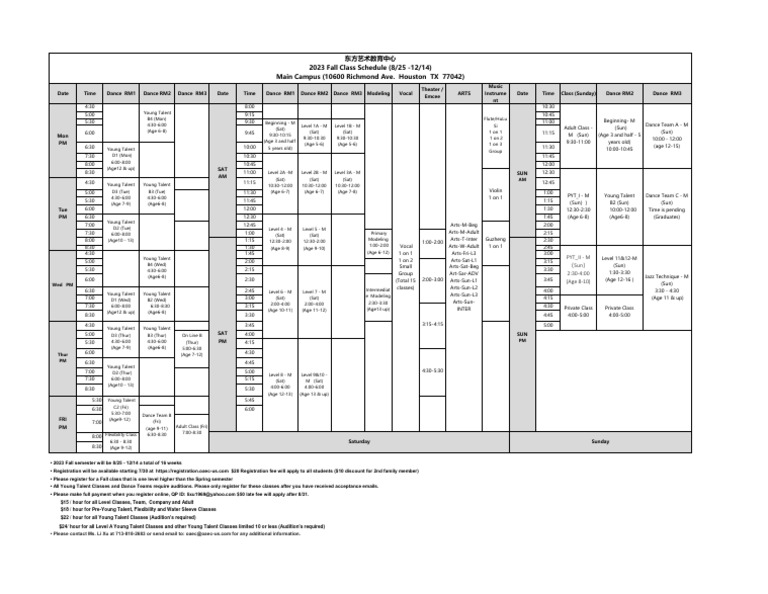 OAEC 2023 Fall Schedule - Main Campus | PDF