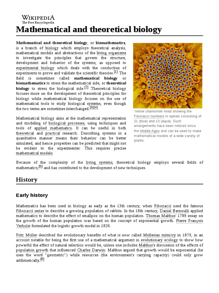 Mathematical and Theoretical Biology | PDF | Mathematical And Theoretical Biology | Mathematics