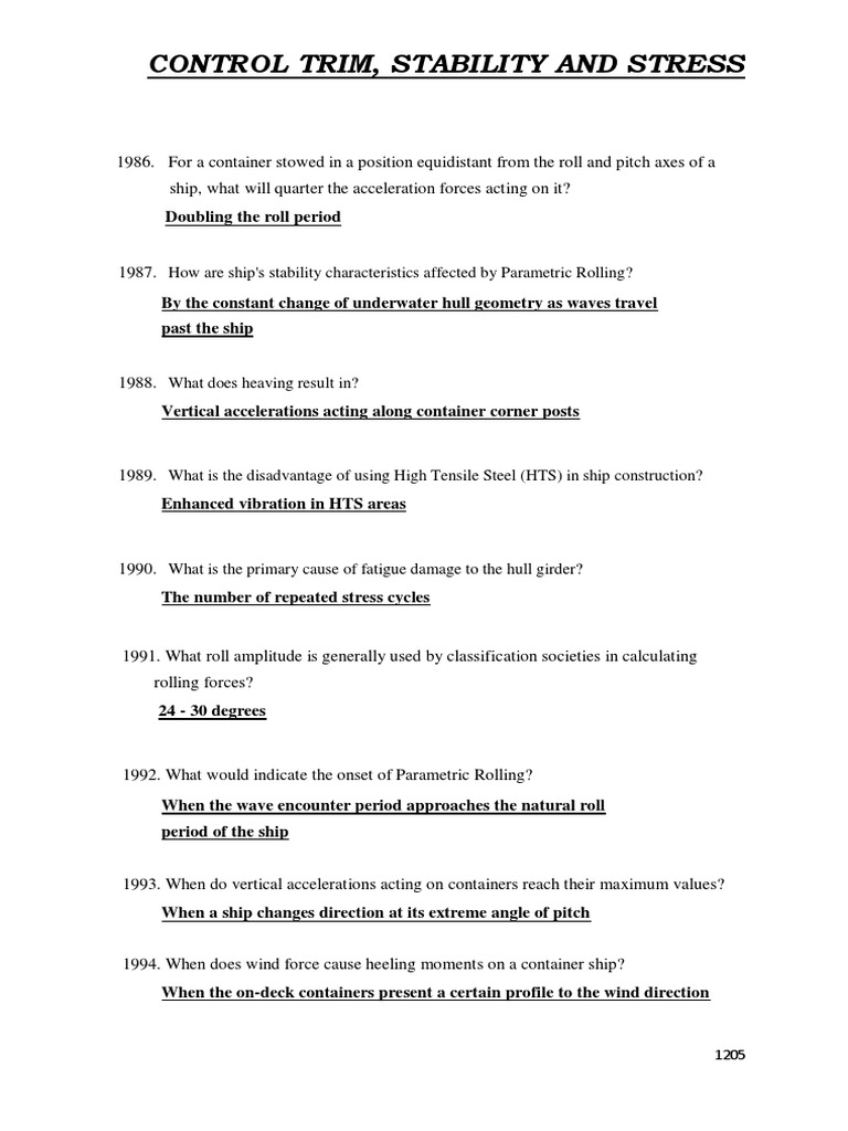 06.. Control Trim, Stability and Stress | PDF | Shipbuilding | Water Transport