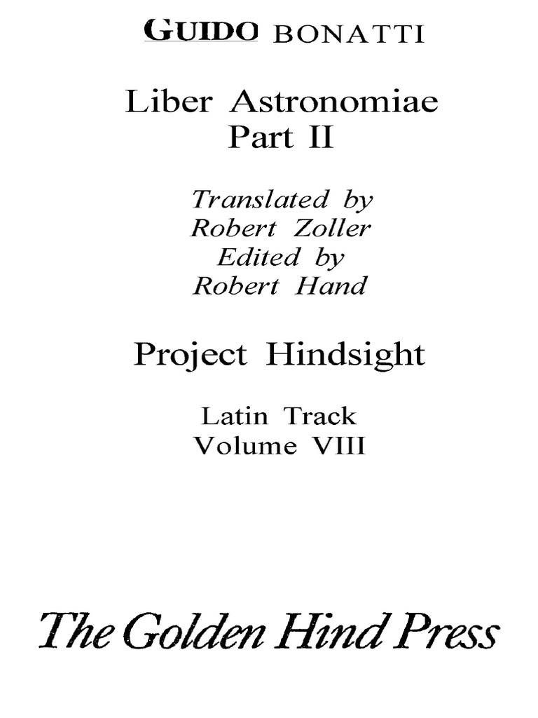 Guido Bonatti Liber Astronomiae Part II (Project Hindsight Latin Track ...