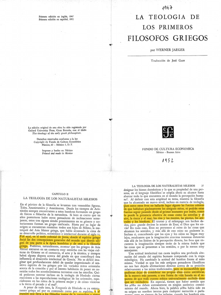 3.3. Jaeger, W. (1953) La Teología de Los Naturalistas Milesios. La ...