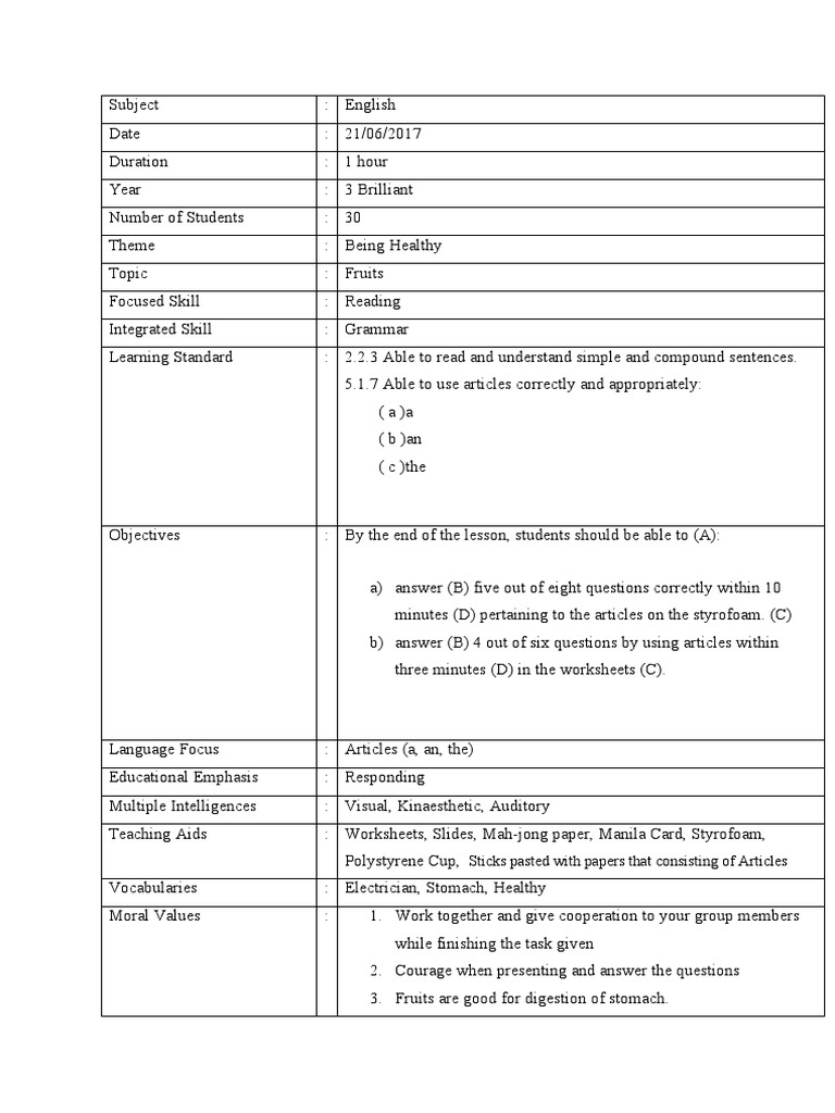 Lesson Plan Tog (Old Version) | PDF