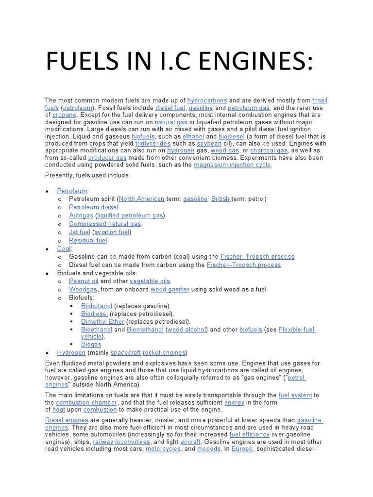 Fuels in I.C Engines | PDF