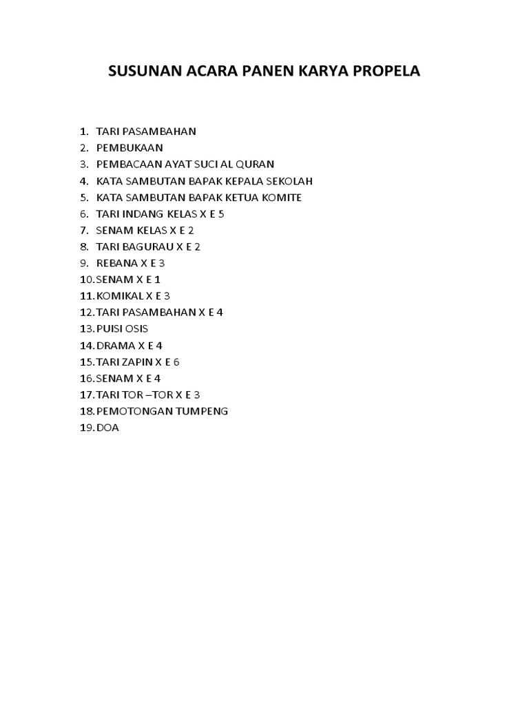 Susunan Acara Propela | PDF