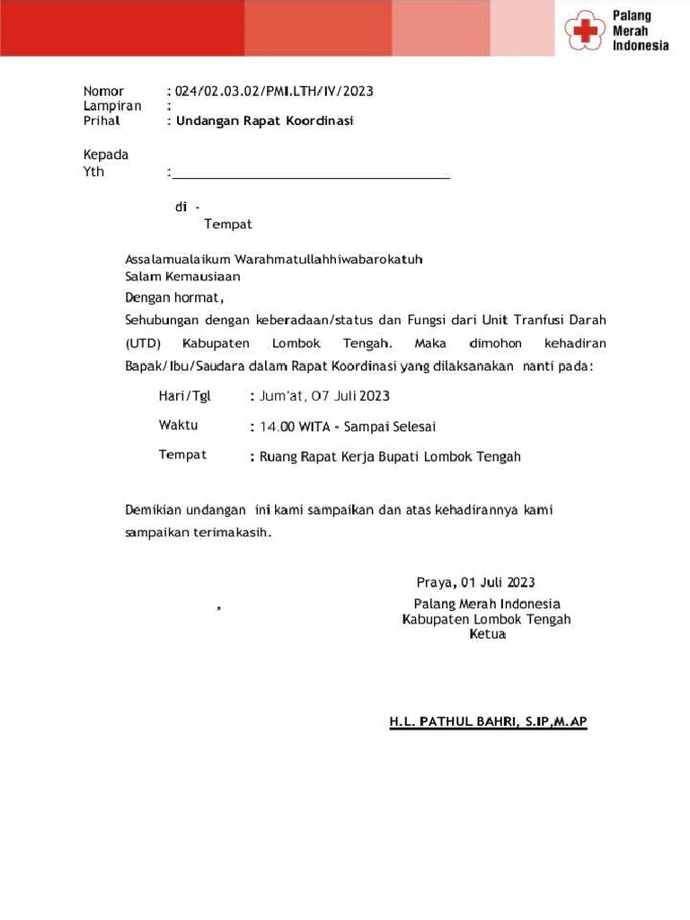 Undangan Rapat Koordinasi | PDF