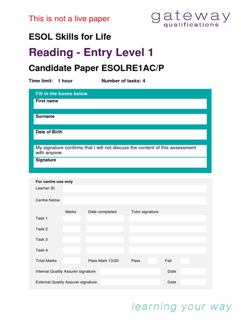 ESOL Reading E1 Candidate Paper Sample 3 | PDF | English As A Second Or ...