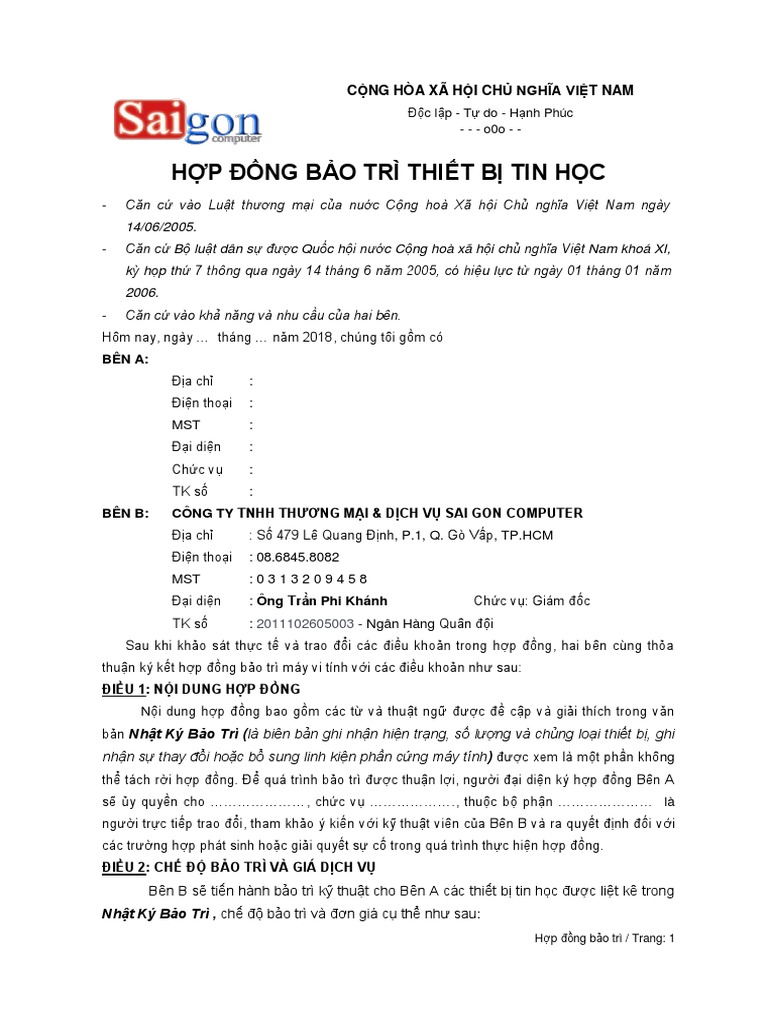 Hop Dong Bao Tri May Tinh | PDF