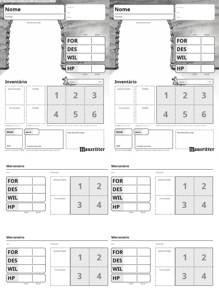 Mausritter-Character-Sheets en PT | PDF