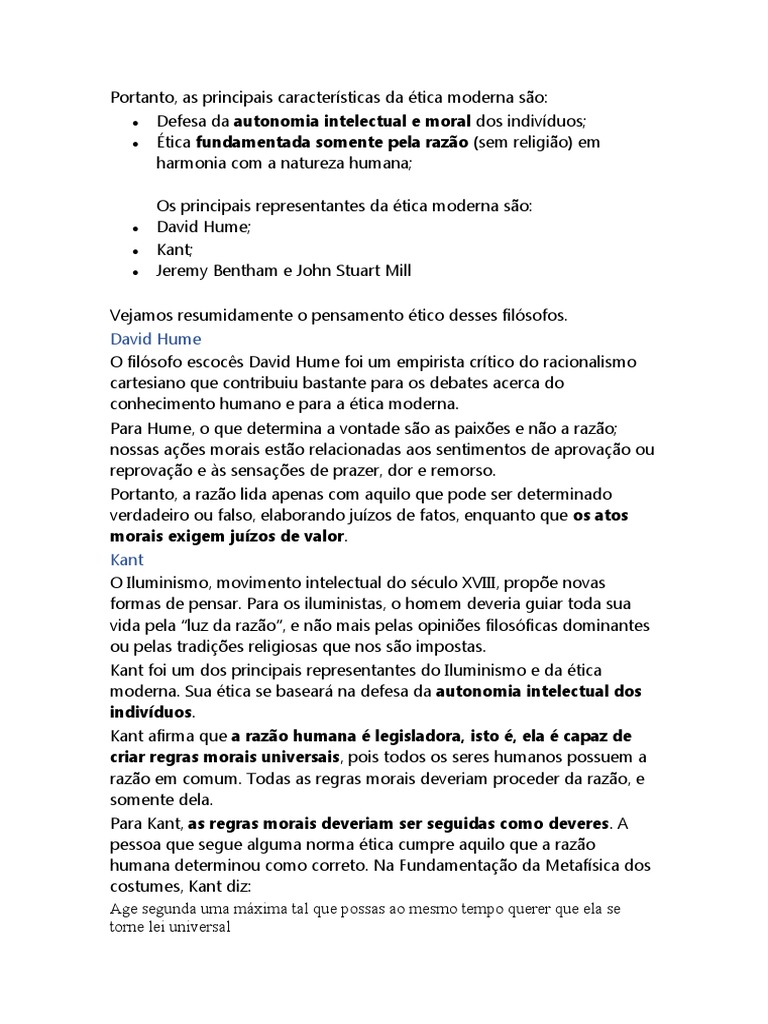 Características Da Etica Moderna e Os Representantes | PDF