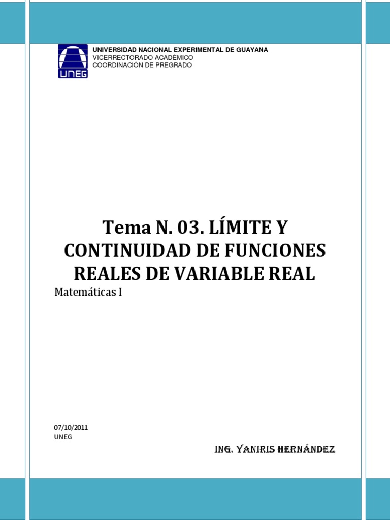 Guía N. 03. Límite y Continuidad de Funciones Reales de Variable Real - YHS | PDF