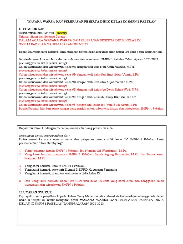 Teks MC Wasana Warsa 2023 | PDF | Perjalanan | Kajian Bahasa Asing