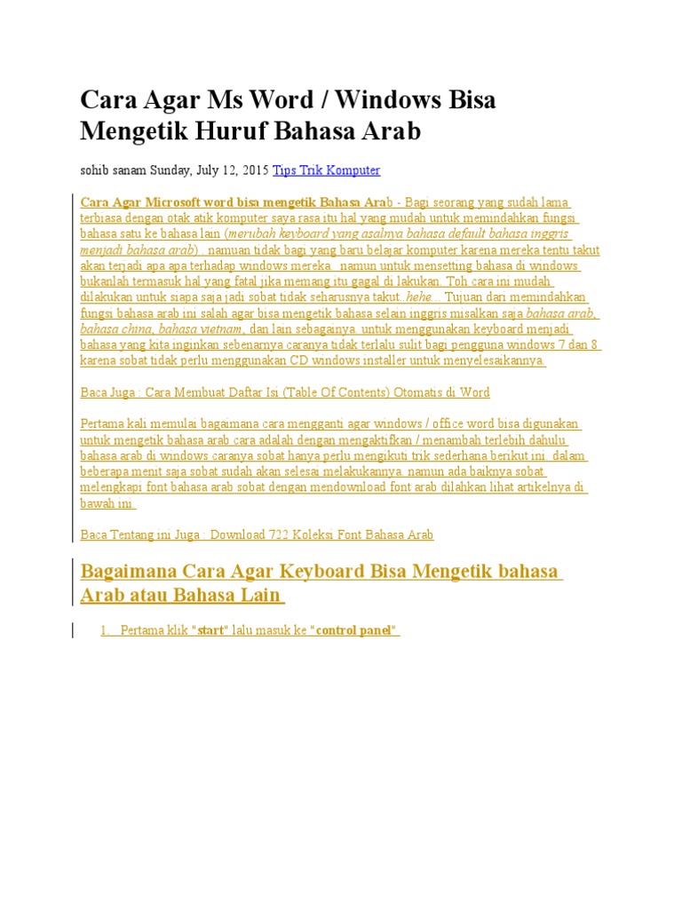 Cara Agar Ms Word Bisa Nulis Arab | PDF