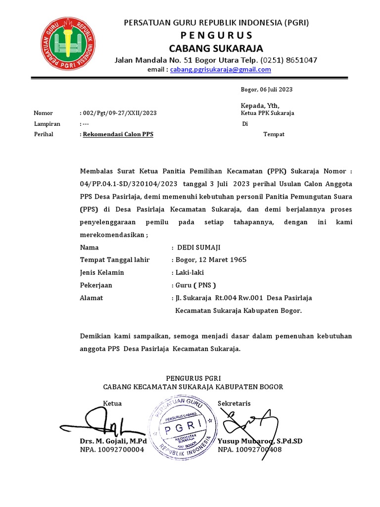 Contoh PGRI Ke PPK | PDF