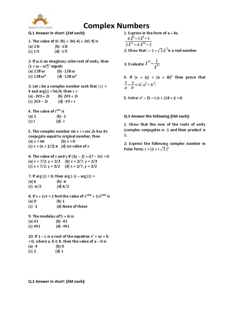 Complex Numbers Class 11 | PDF | Complex Number | Algebra