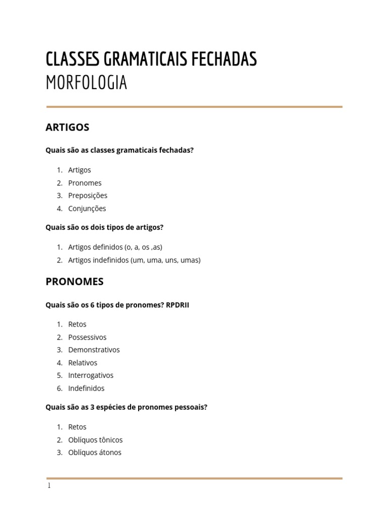 Classes Gramaticais Fechadas | PDF