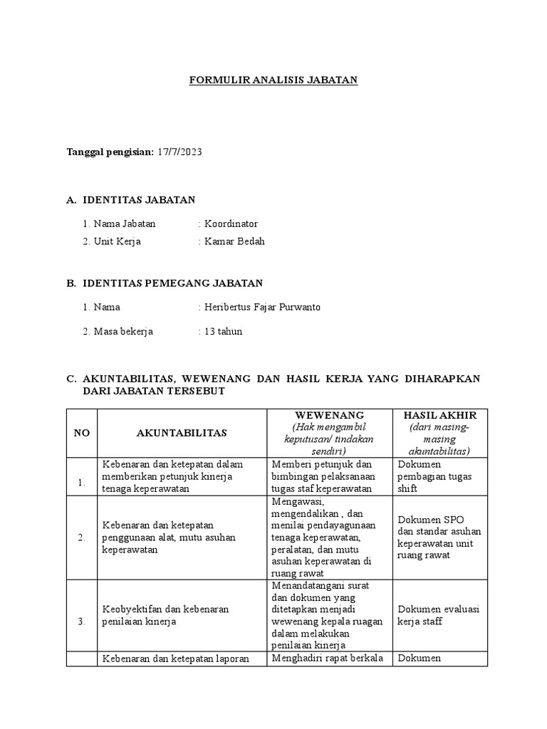 Formulir Analisis Jabatan H | PDF Formulir Analisis Jabatan H | PDF