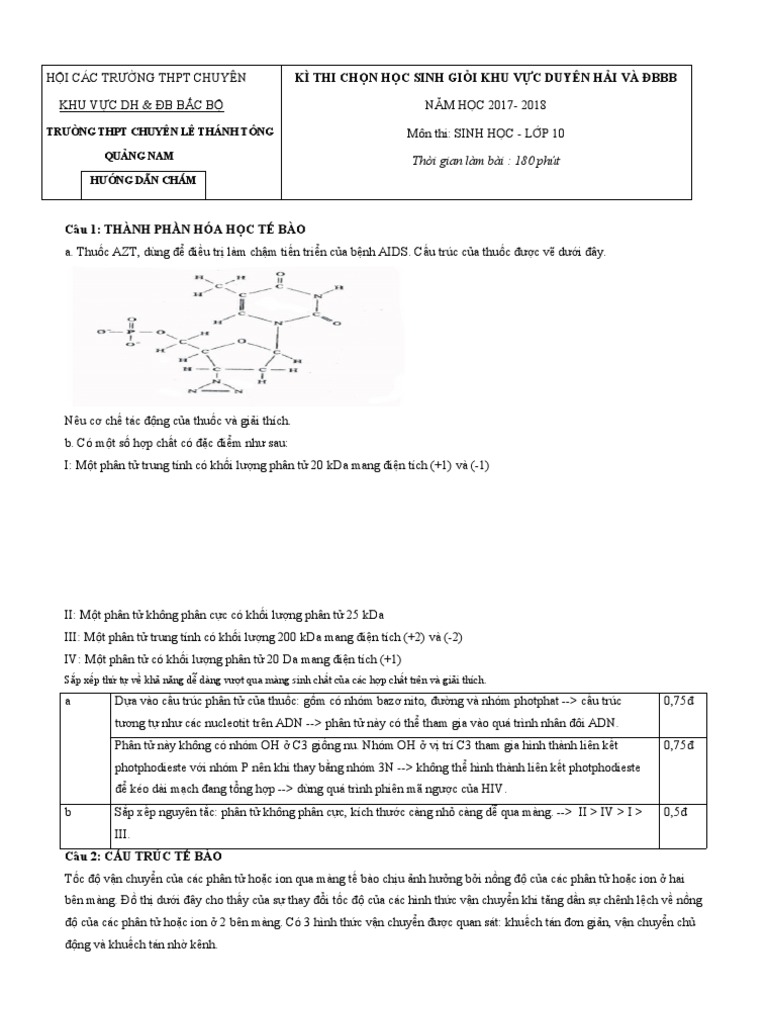 (Lib24.Vn) Dap An de Thi Chon HSG Sinh Hoc Duyen Hai Dong Bang Bac Bo Sinh 10 Nam Hoc 2017 2018 ...