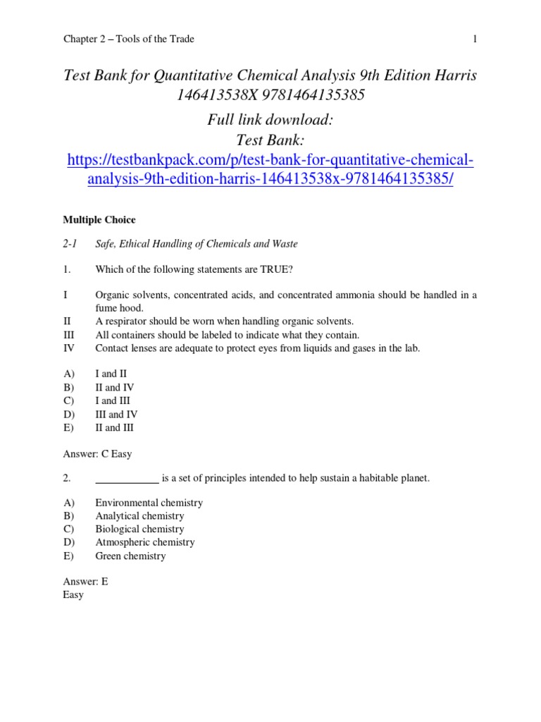 Quantitative Chemical Analysis 9th Edition Harris 146413538X Test Bank ...