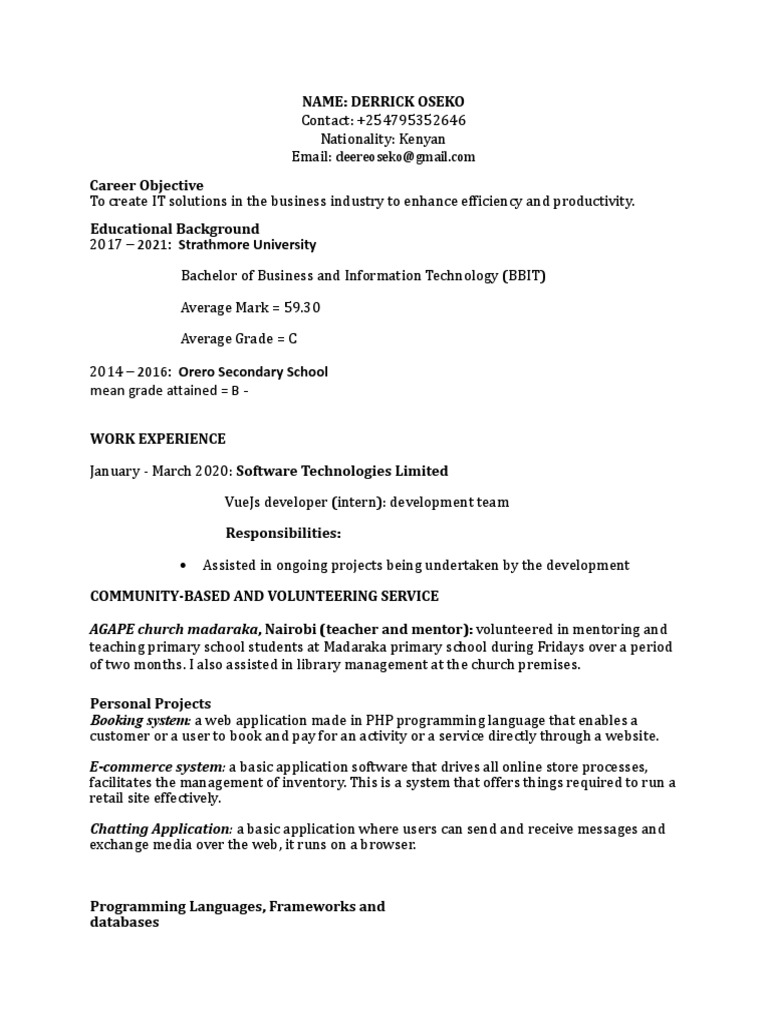 Derrick Oseko - CV | PDF