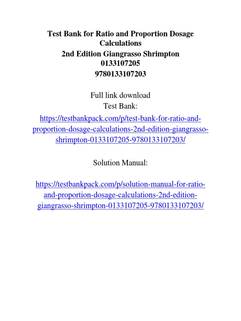 Ratio and Proportion Dosage Calculations 2nd Edition Giangrasso ...