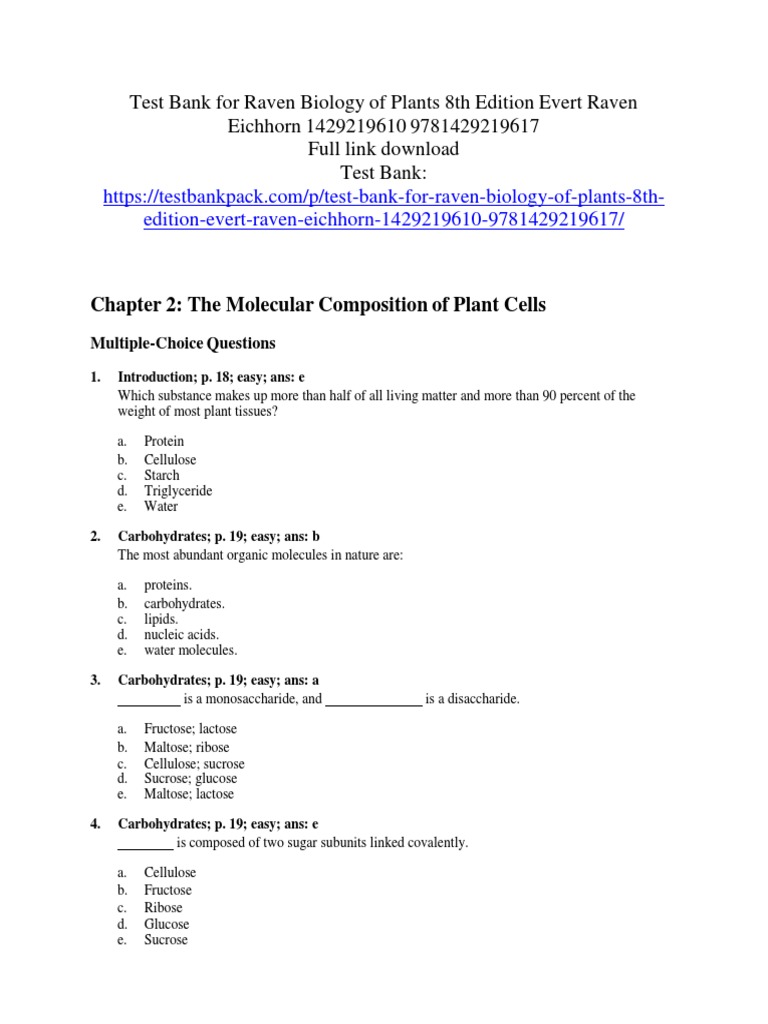 Raven Biology of Plants 8th Edition Evert Raven Eichhorn Test Bank | PDF