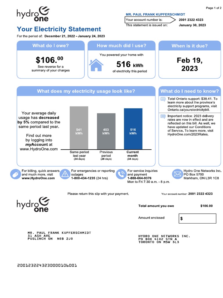 Hydro One Statement Template | PDF