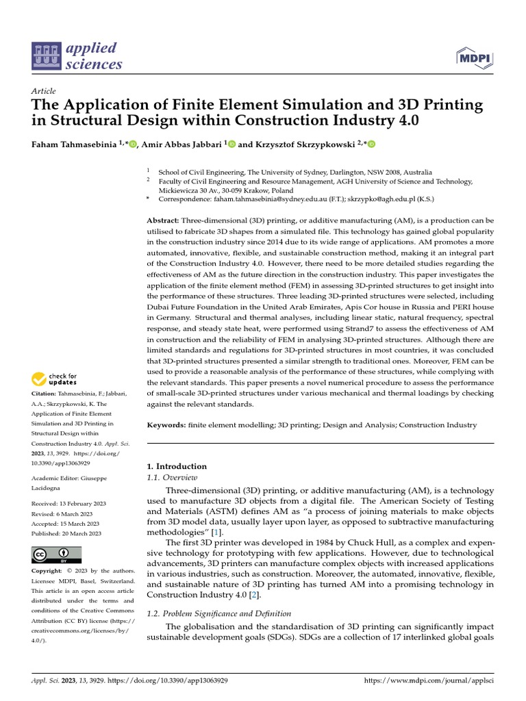 The Application Of Finite Element Simulation And 3 Pdf 3 D Printing Finite Element Method
