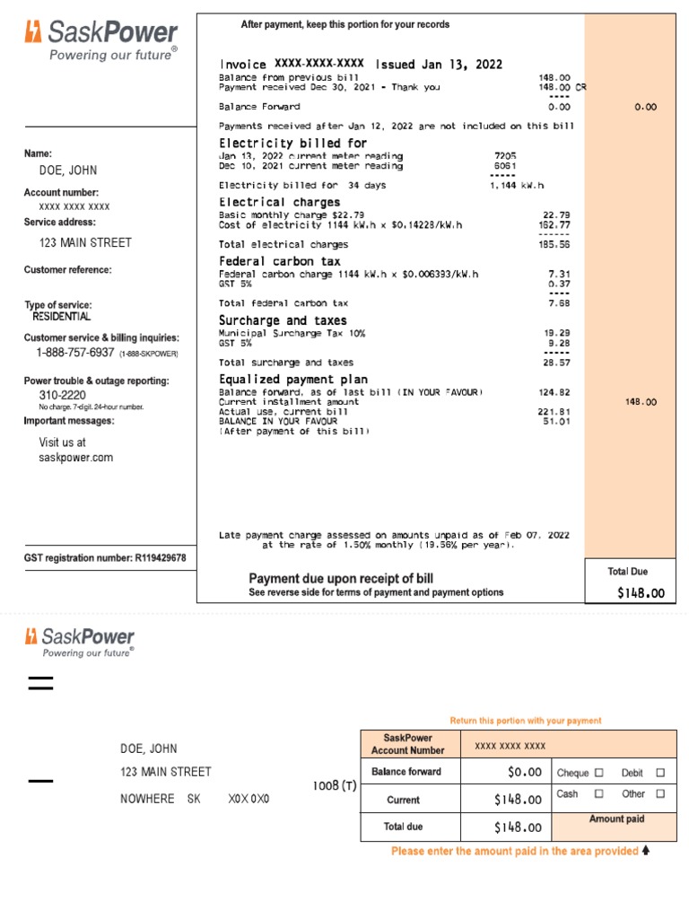 SaskPower Account and Billing Details | PDF