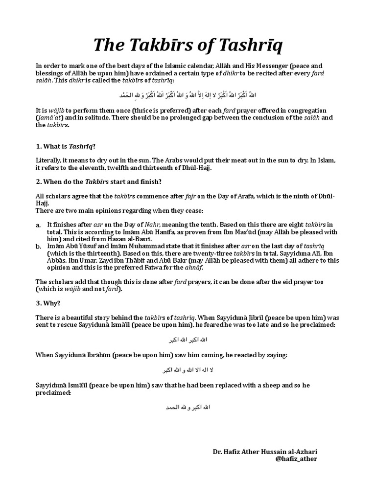 The Takbirs of Tashriq | PDF | Semitic Words And Phrases | Sharia