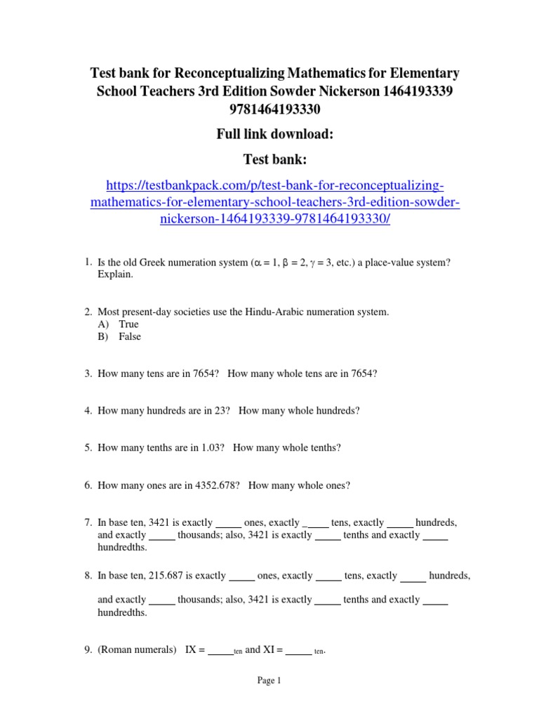 Test Bank for Elementary Math Teachers | PDF | Foreign Language Studies