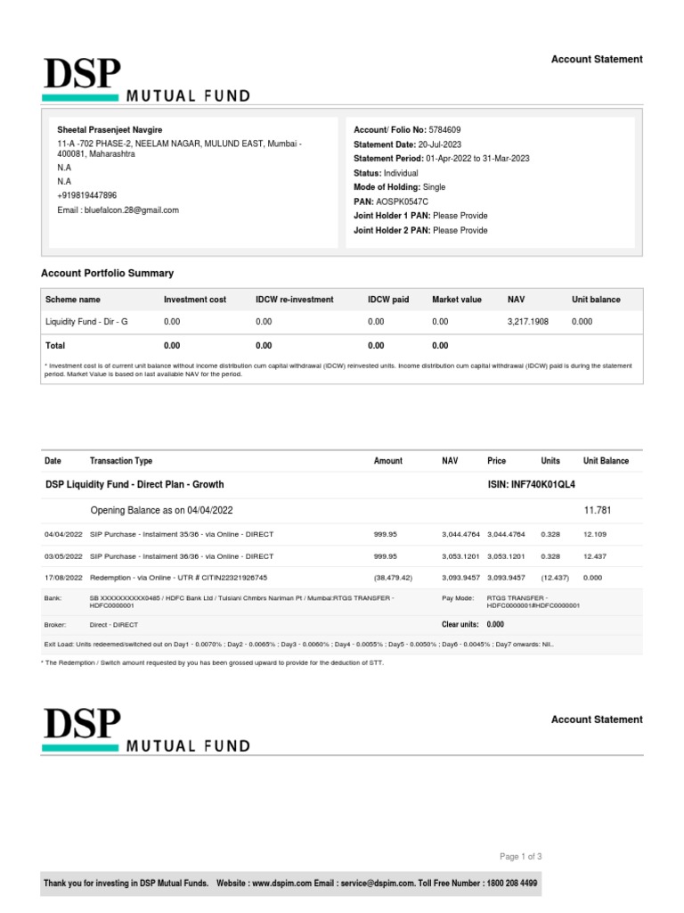 DSP MF - Account-Statement | PDF