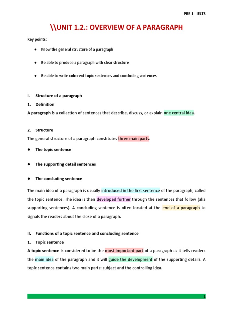 UNIT 1_OVERVIEW OF A PARAGRAPH | PDF