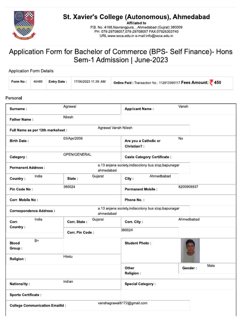 st xaviers admission confirmation | PDF