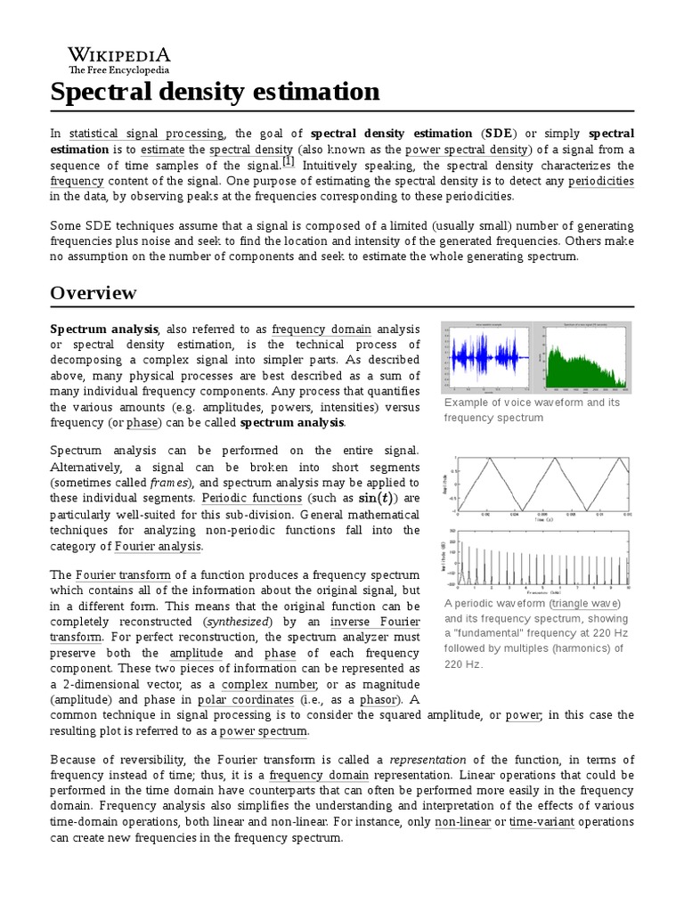 Spectral Density Estimation Pdf Spectral Density Signal Processing