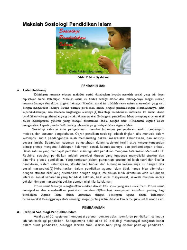 Sosiologi Pendidikan Islam: Konsep dan Peran | PDF