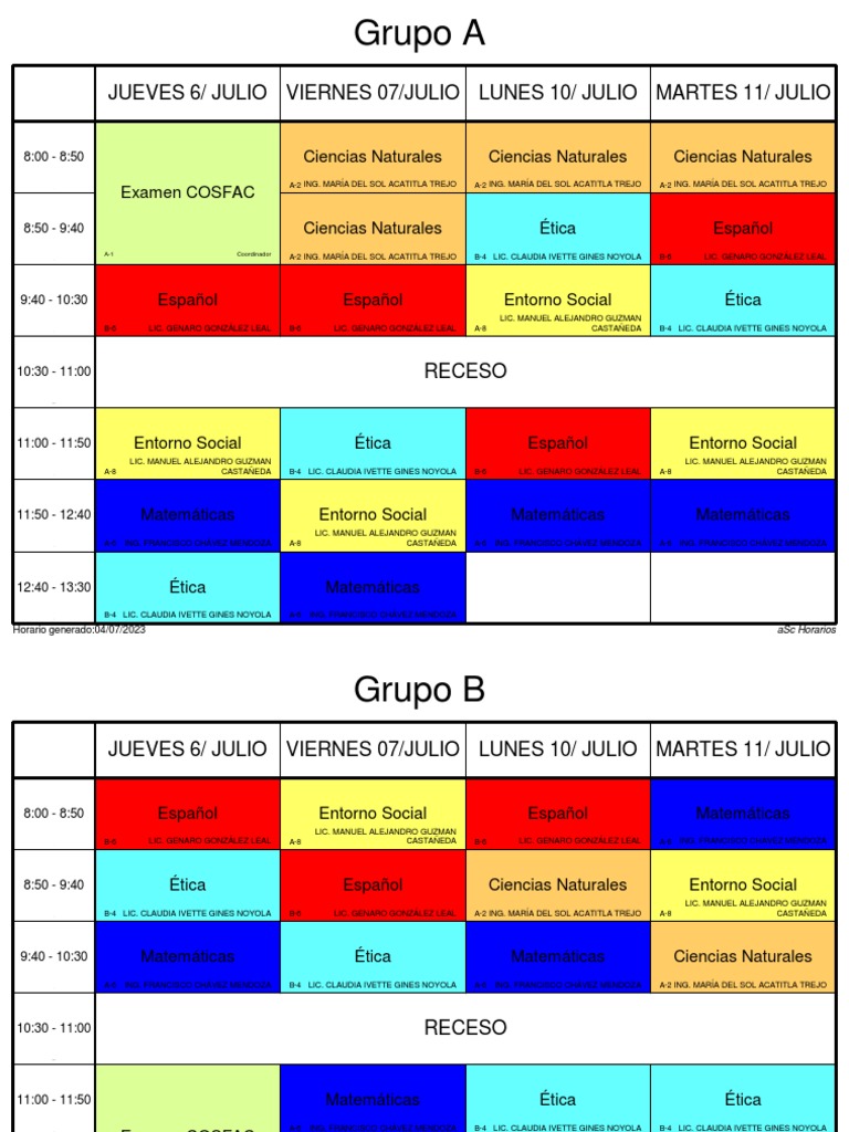 Horario Curso Prop. Cosfac Grupos | PDF