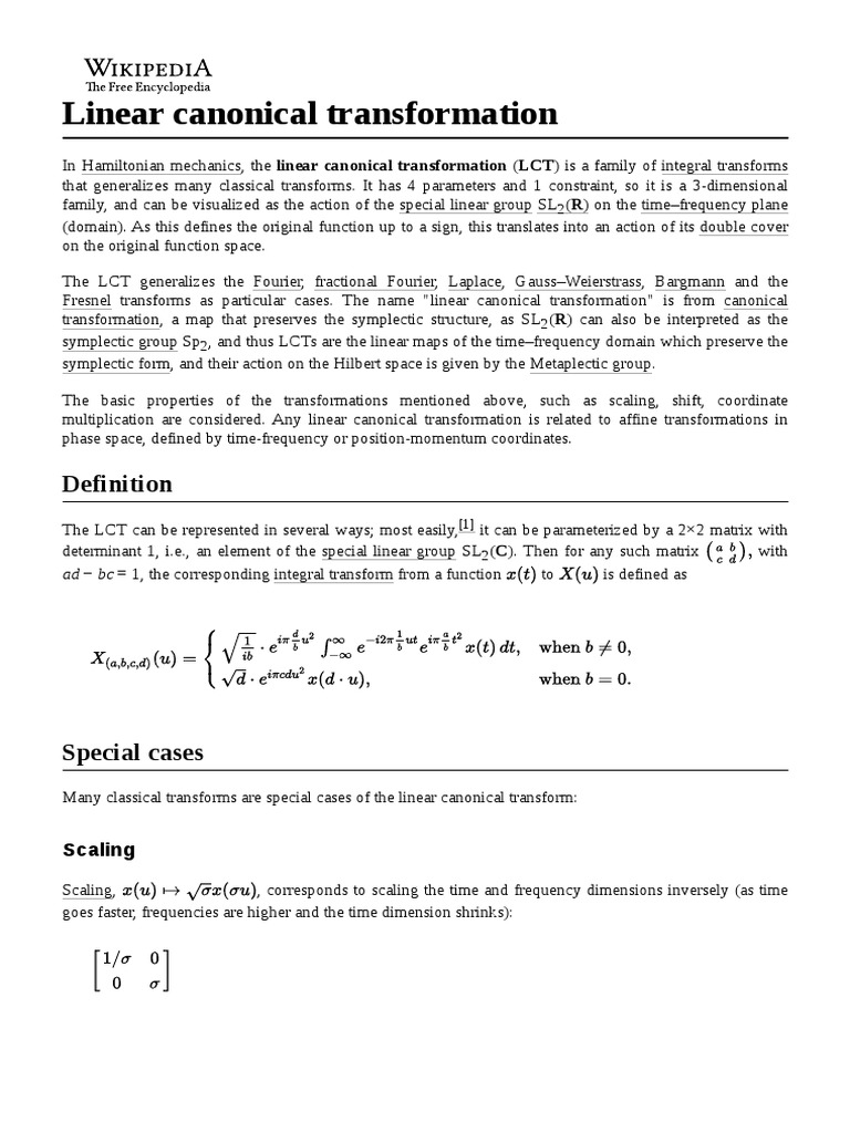 Linear Canonical Transformation | PDF